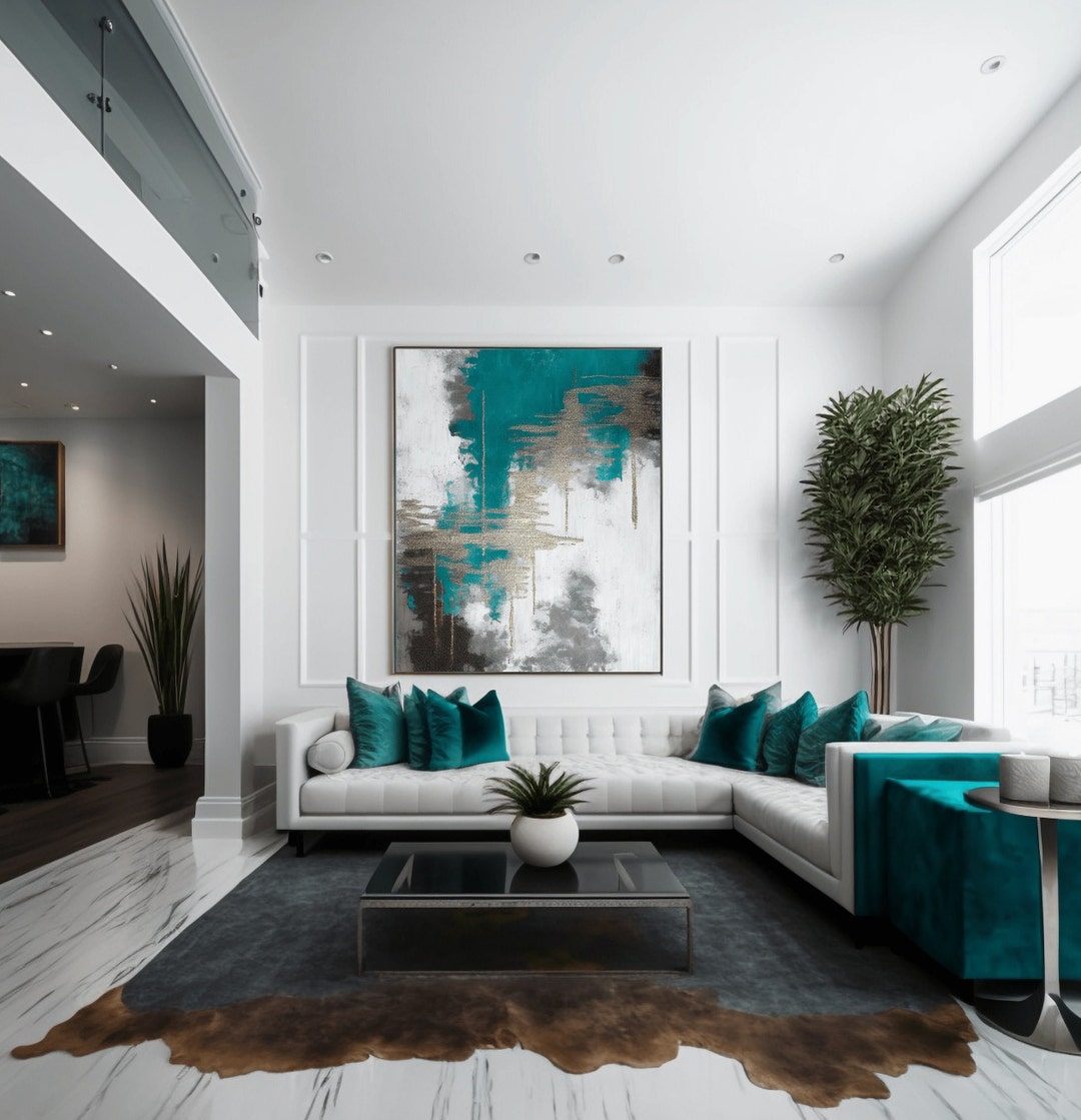 Abstract Wall Art Digital Print Teal Black and White Colors, Digital ...