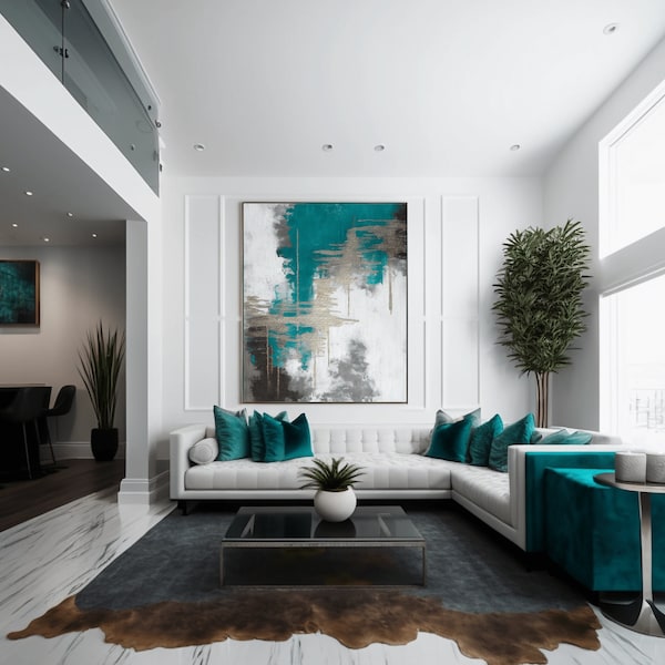 Teal Abstract Art - Etsy