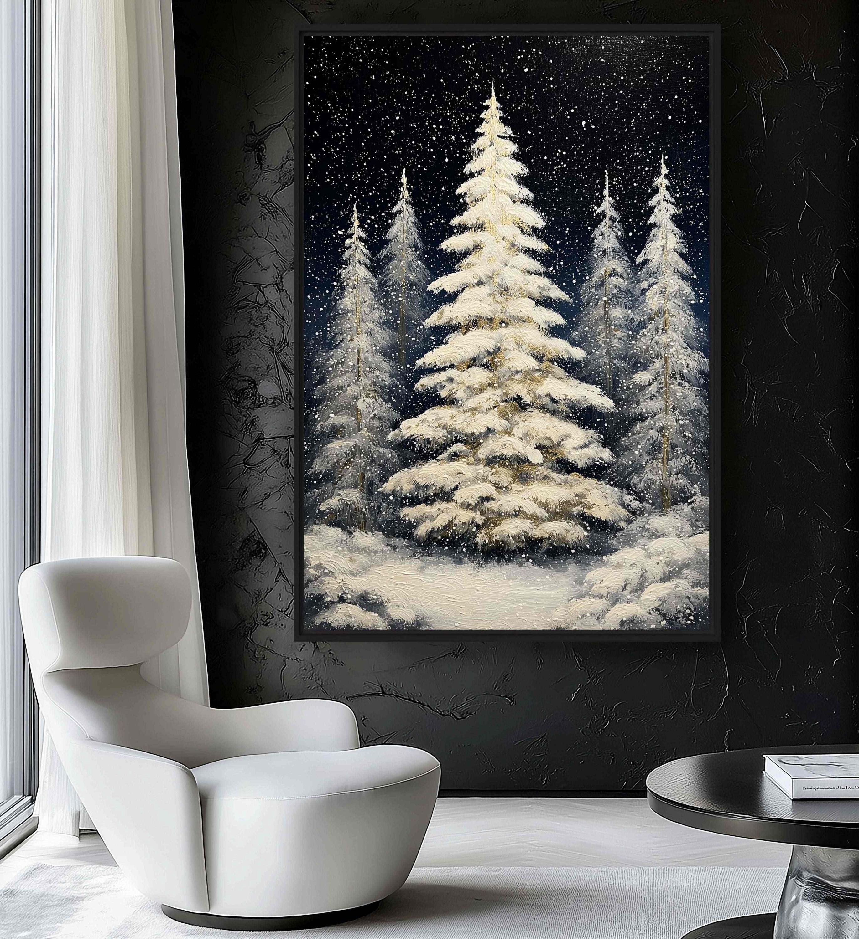 Framed Christmas Tree Canvas, Snowy Winter Forest Art - Etsy