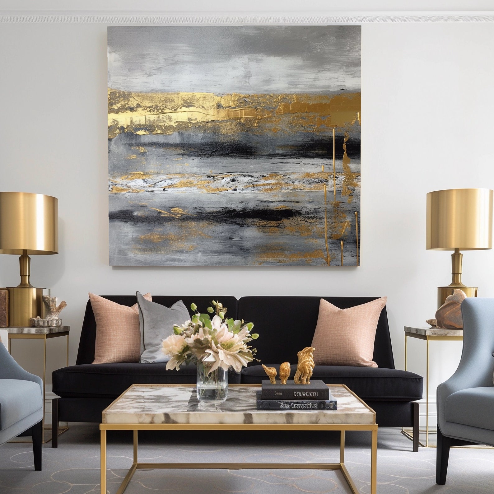 Grey and Gold Abstract Wall Art: Modern Digital Print (digital Download ...