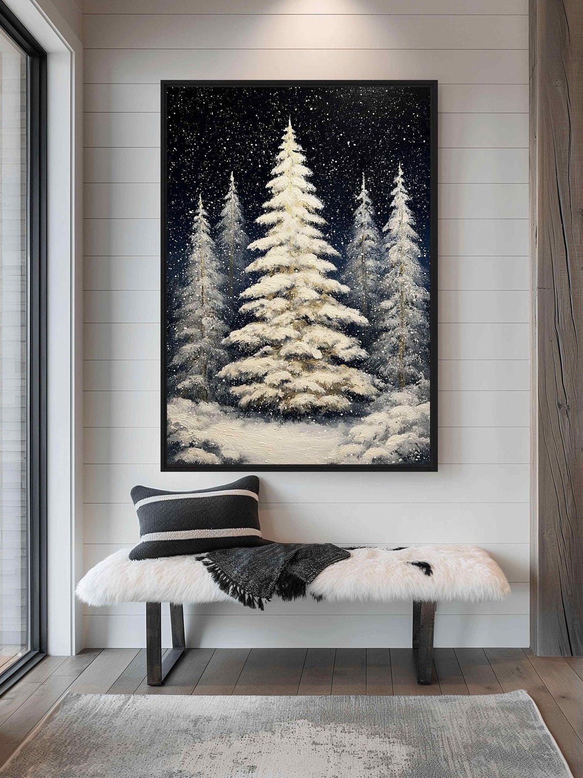 Framed Christmas Tree Canvas, Snowy Winter Forest Art - Etsy