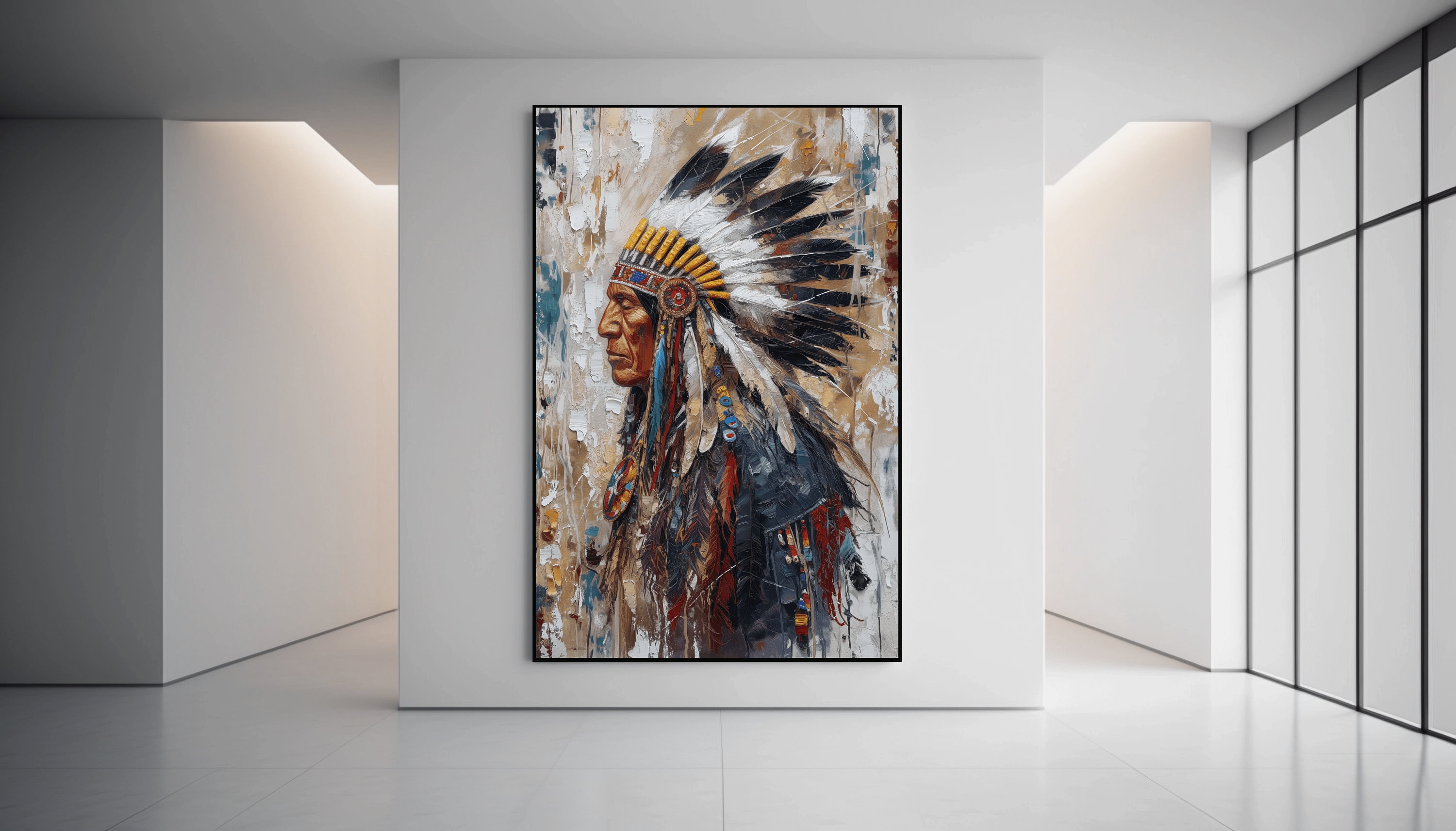 Abstract Native American Chief Framed Poster, Western Wall Art - Etsy