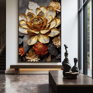 Gold Flower Digital Print, Floral Wall Art, Flower Wall Art, Botanical ...