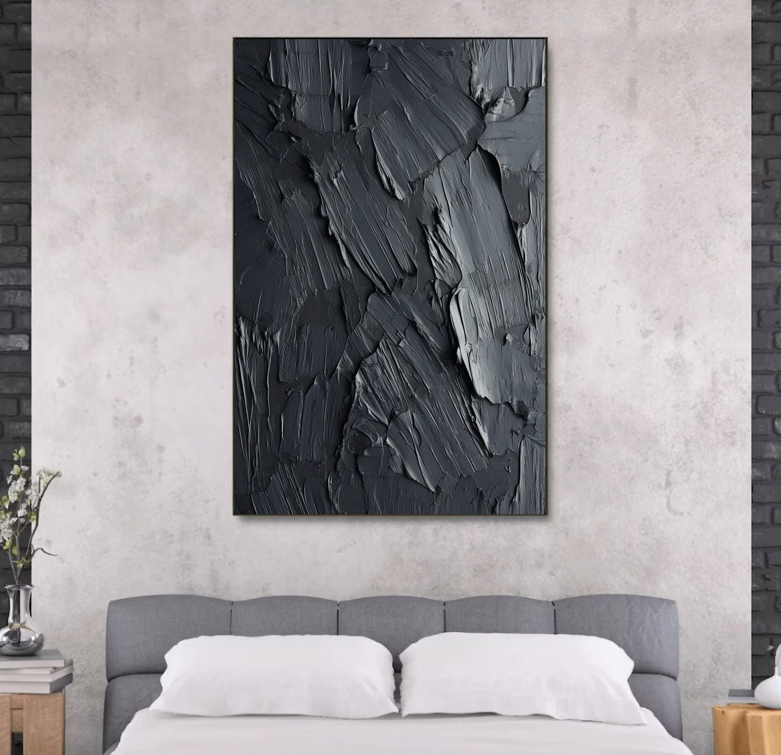 Black Abstract Minimalist Framed Poster Black Wall Art - Etsy