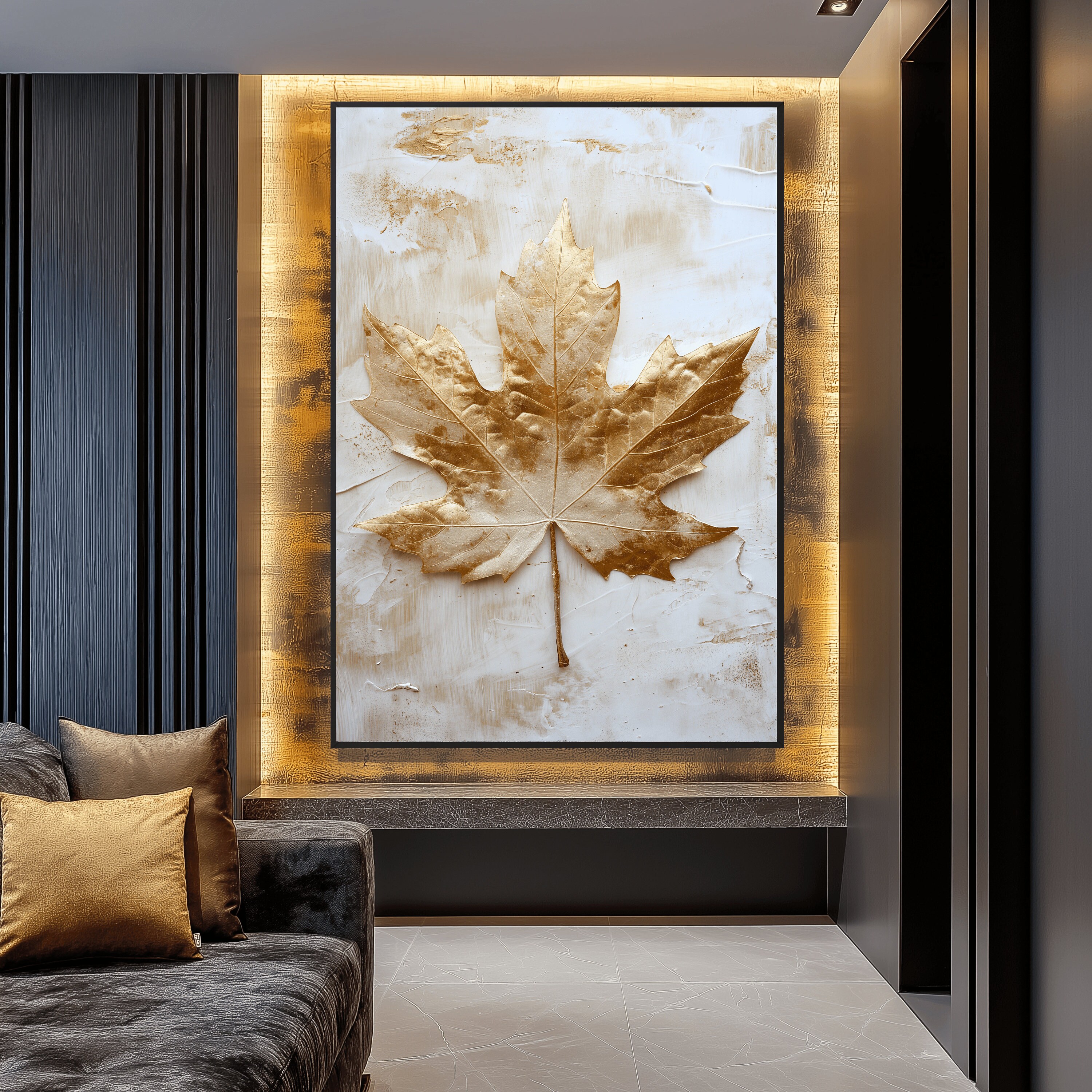 Gold Maple Leaf Modern Art Print: Autumn Farmhouse Decor (digital ...