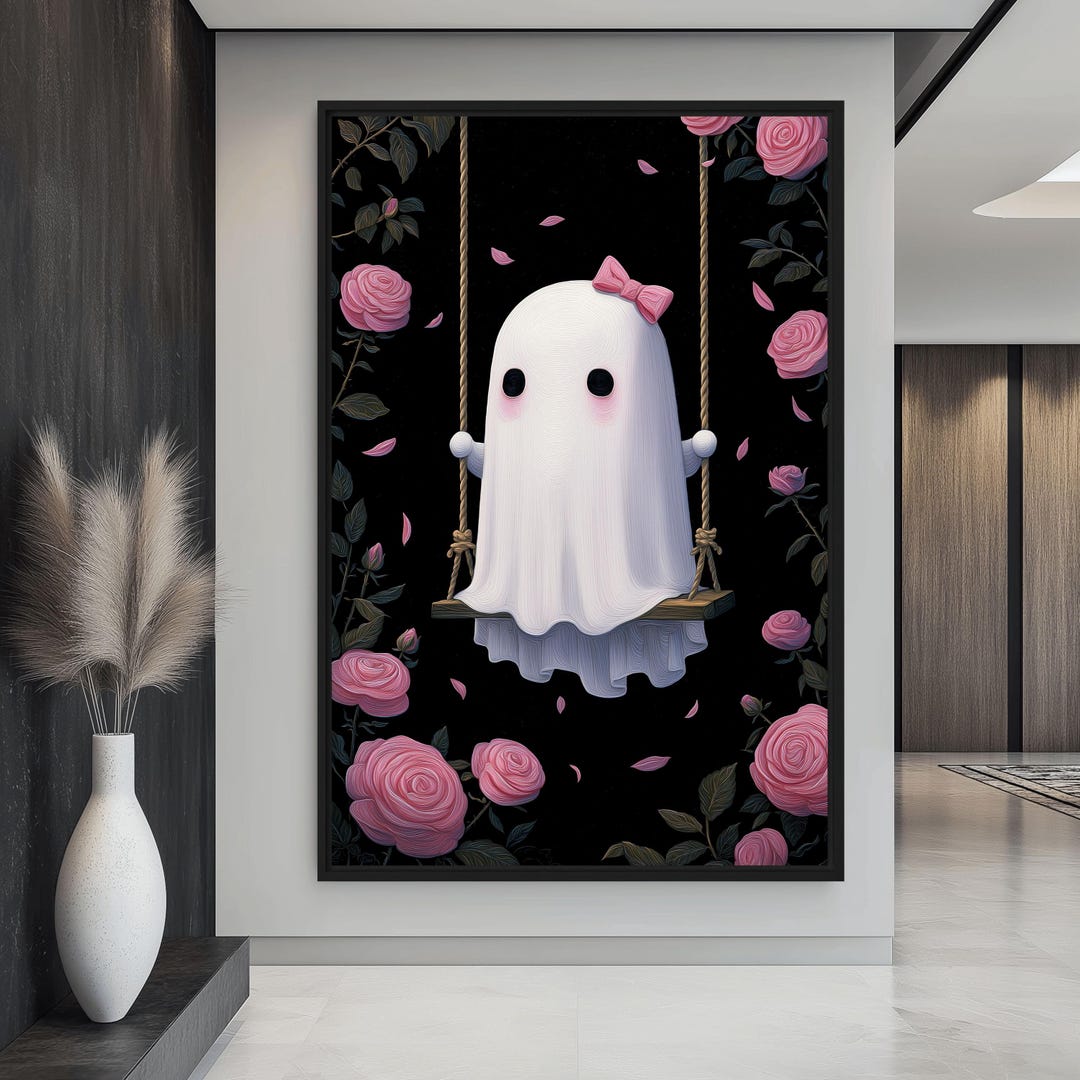 Girly Ghost on Swing Print | Spooky Floral Halloween Decor (digital ...