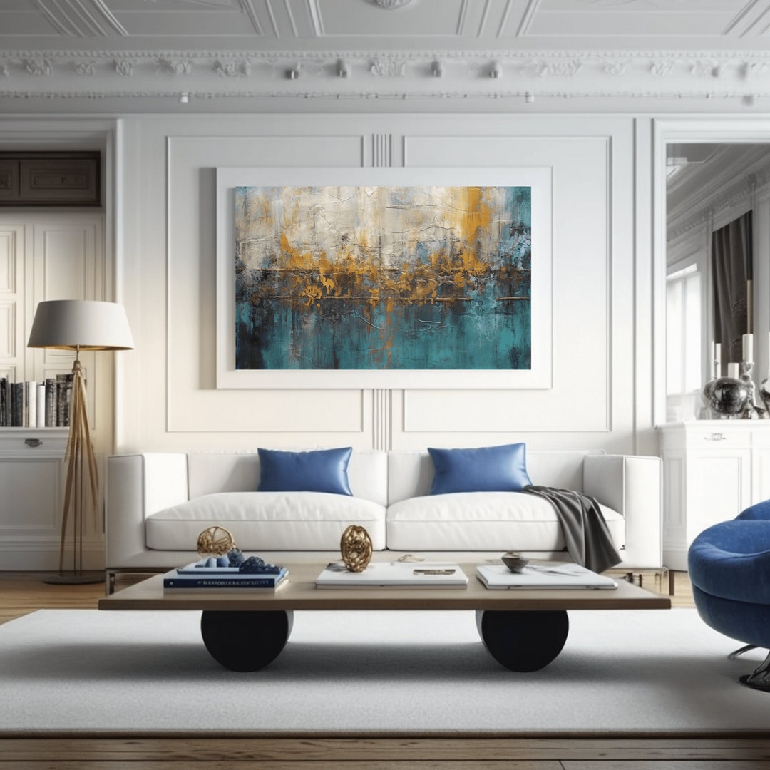 Teal Gold Abstract Canvas Teal Abstract Art Teal Wall Art - Etsy