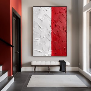 Red and White Abstract Art Canvas: Textured Minimalist Print - Etsy
