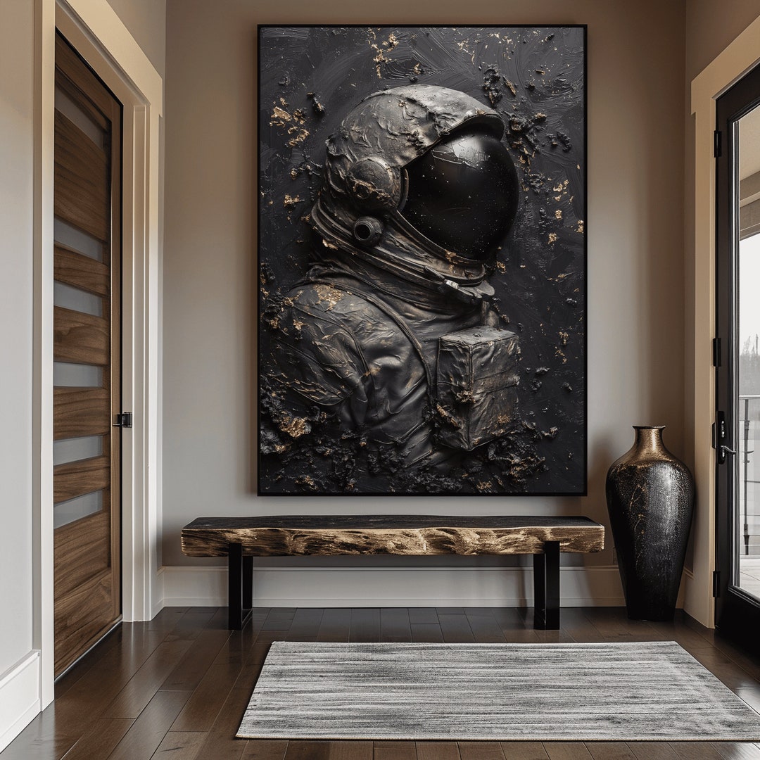 Astronaut Abstract Art Digital Print, Black and Gold, Astronaut Art ...