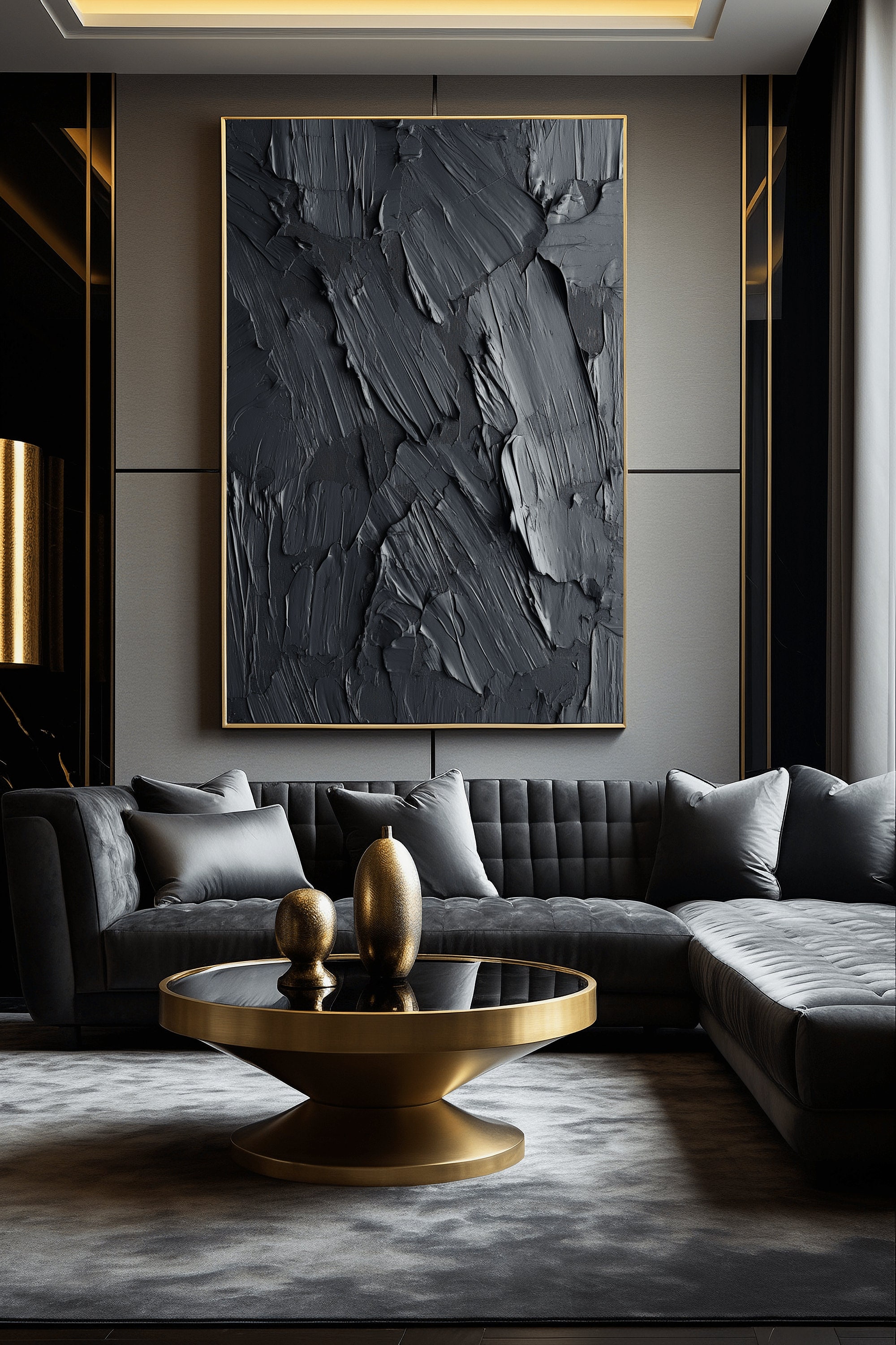 Black Abstract Minimalist Framed Poster Black Wall Art - Etsy