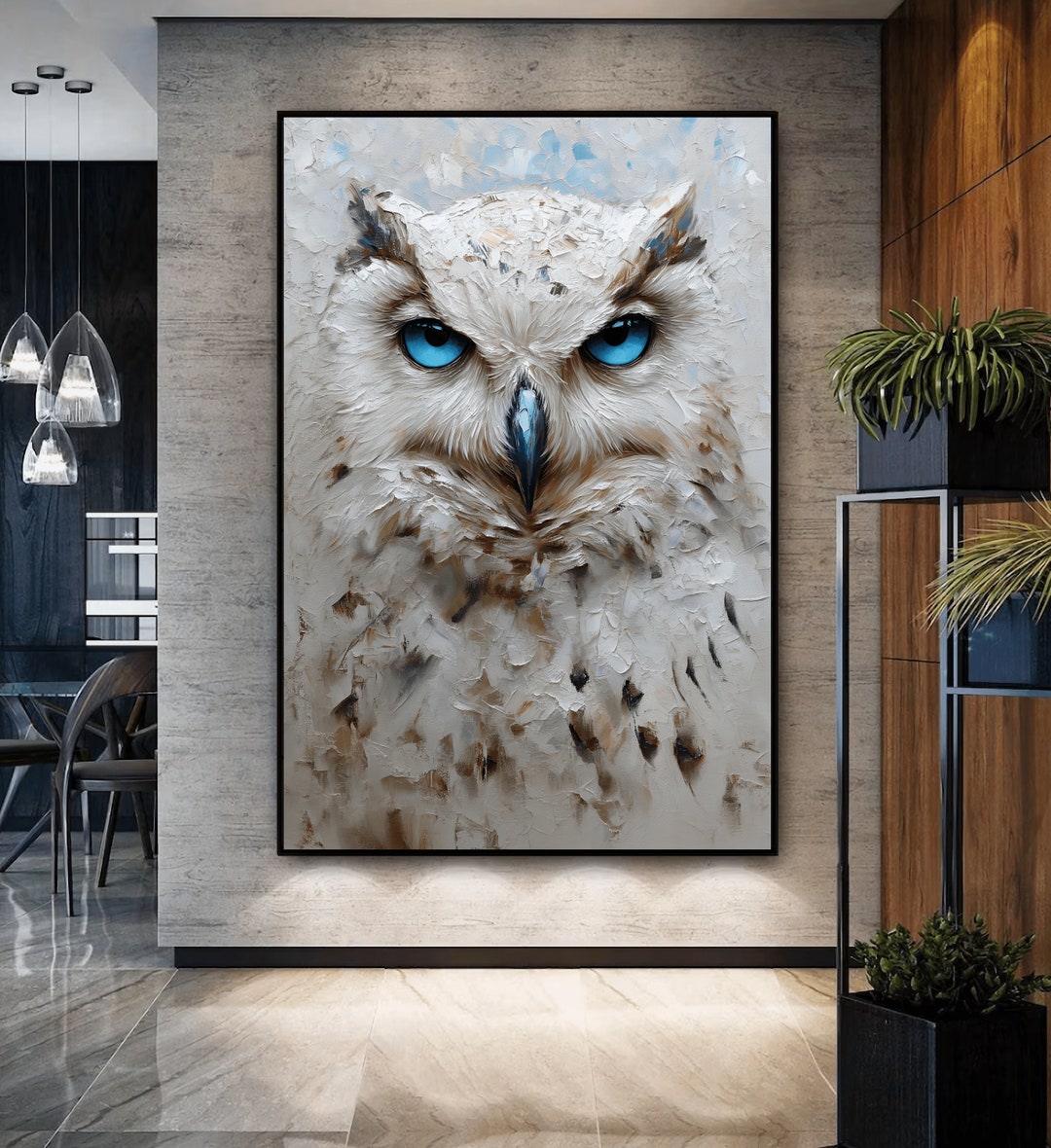 White Owl Abstract Art Framed Poster, Owl Print, Owl Painting, Owl Wall ...