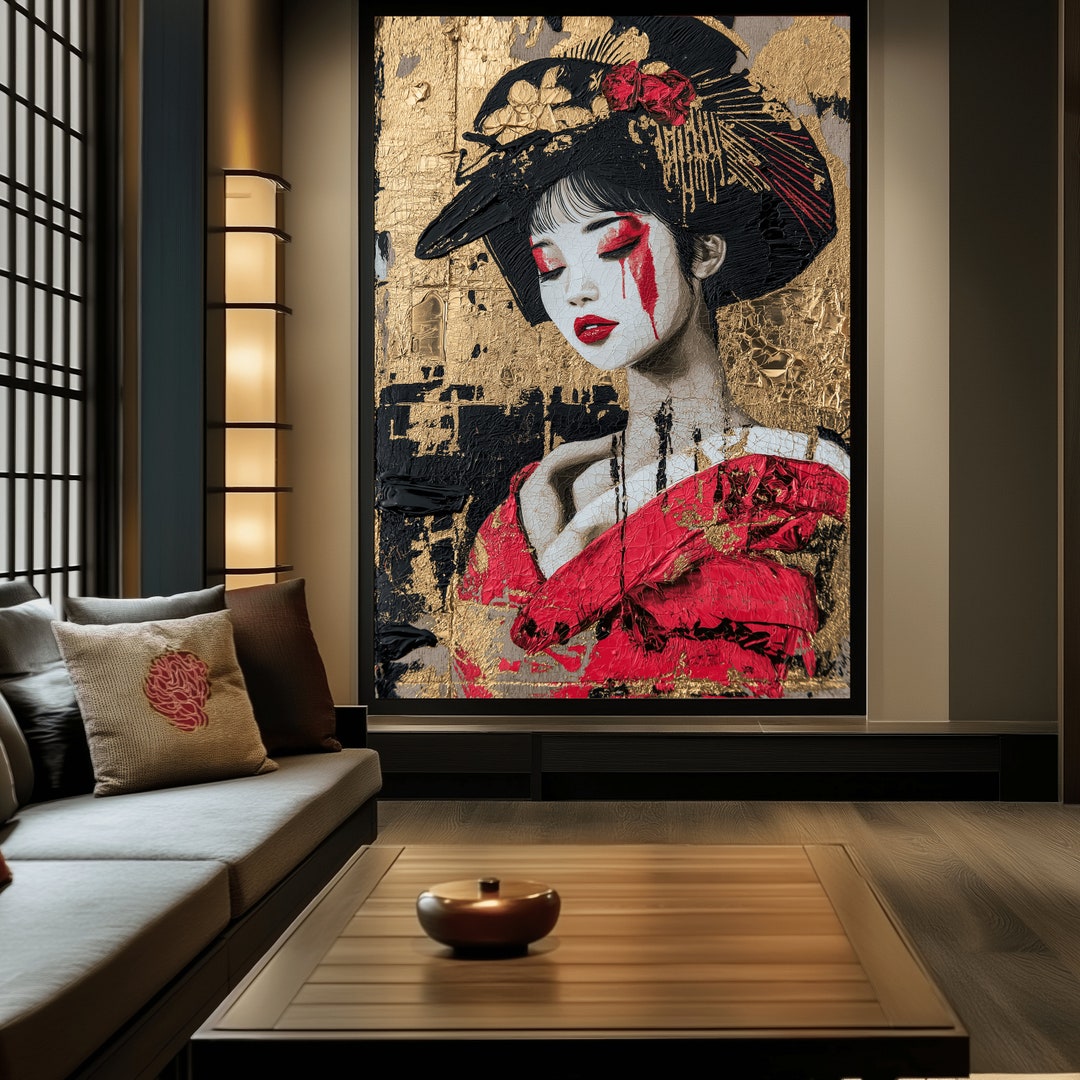 Framed Geisha Canvas Art: Modern Japanese Wall Decor - Etsy