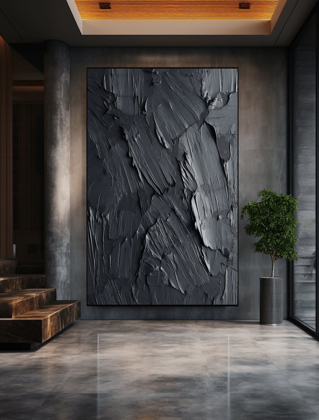 Black Abstract Minimalist Framed Poster Black Wall Art - Etsy