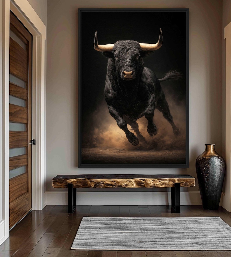 Raging Bull Wall Art, Western Ox Painting, Rustic Farmhouse Decor ...