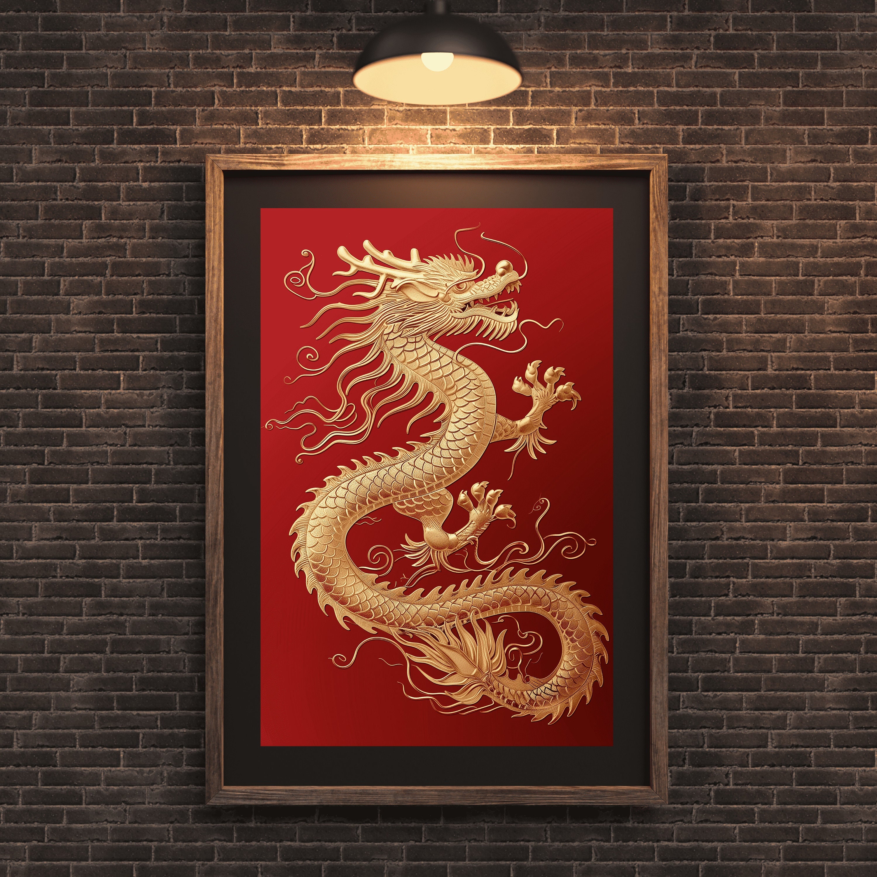 Golden Chinese Dragon Digital Print, Chinese Dragon, Dragon Wall Art ...
