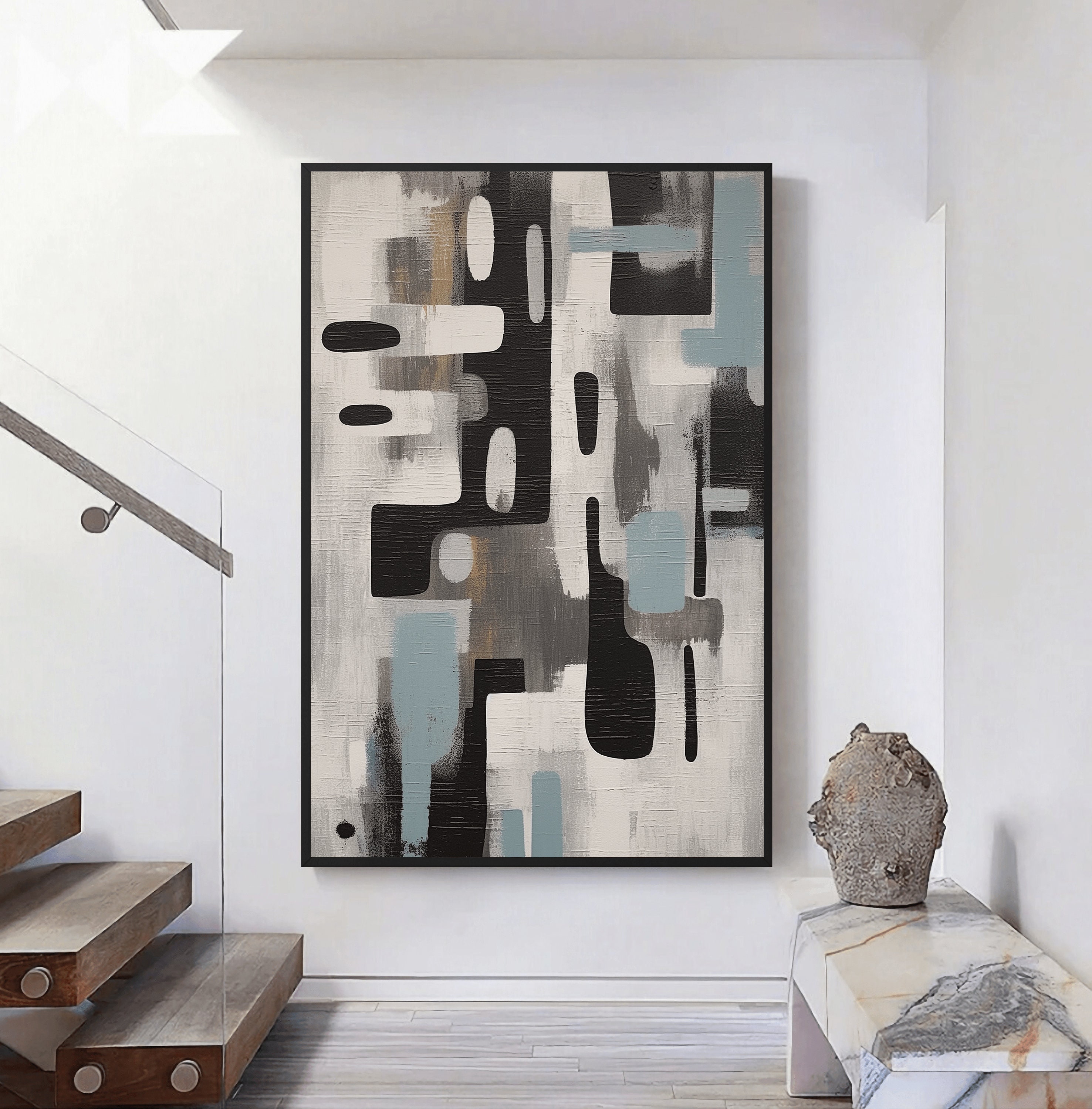 Black and White Abstract Art Framed Poster: Geometric Minimalist Print ...