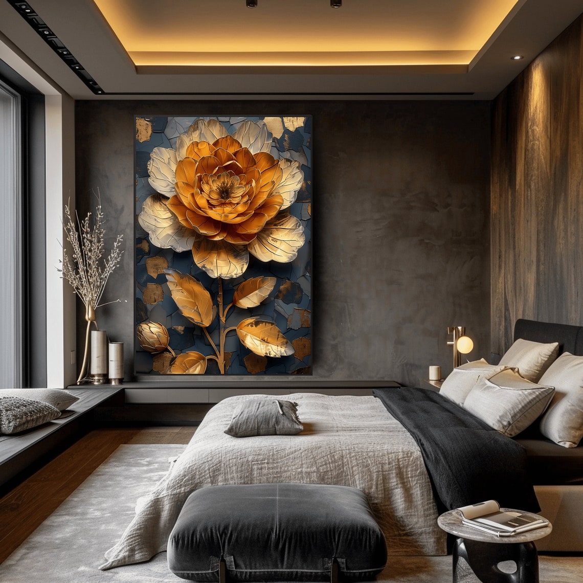 Gold Flower Art Print: Botanical Wall Decor - Etsy