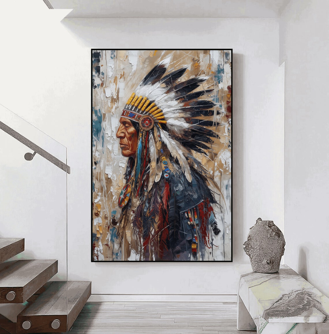 Abstract Native American Chief Framed Poster, Western Wall Art - Etsy