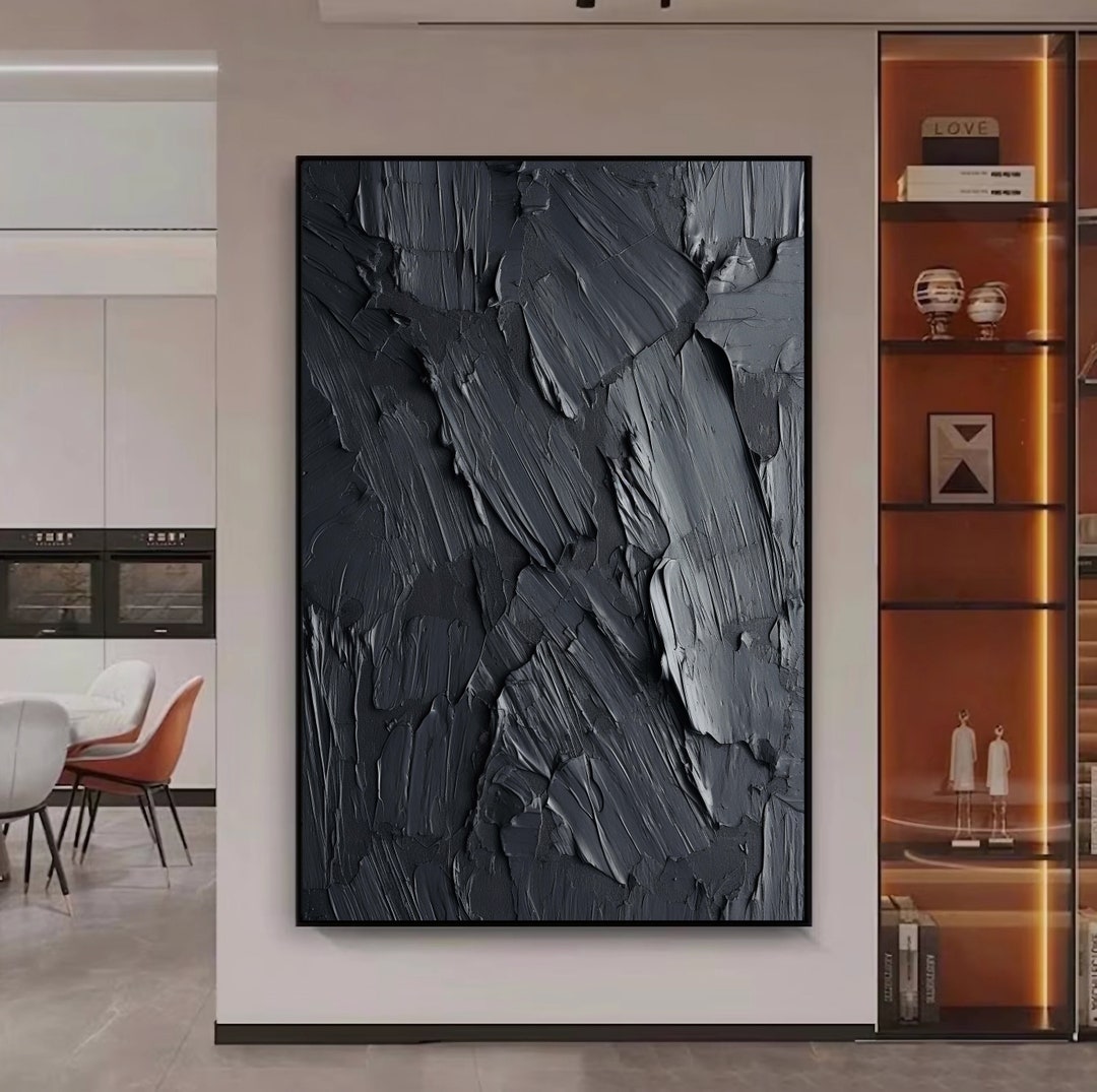 Black Abstract Minimalist Framed Poster, Black Wall Art, Black, Black ...