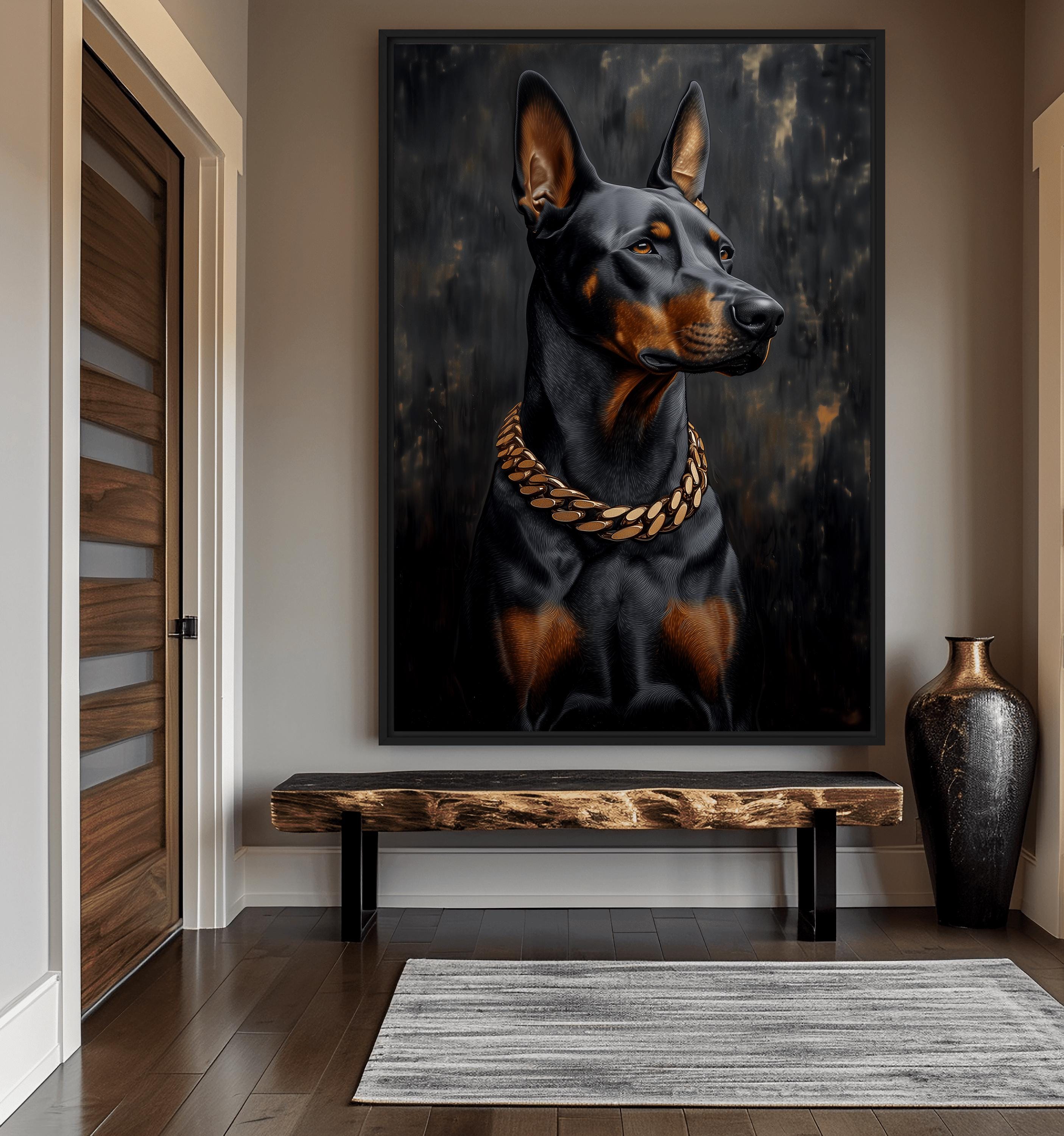 Doberman With Golden Chain Art Print: Trendy Dog Wall Decor (digital ...