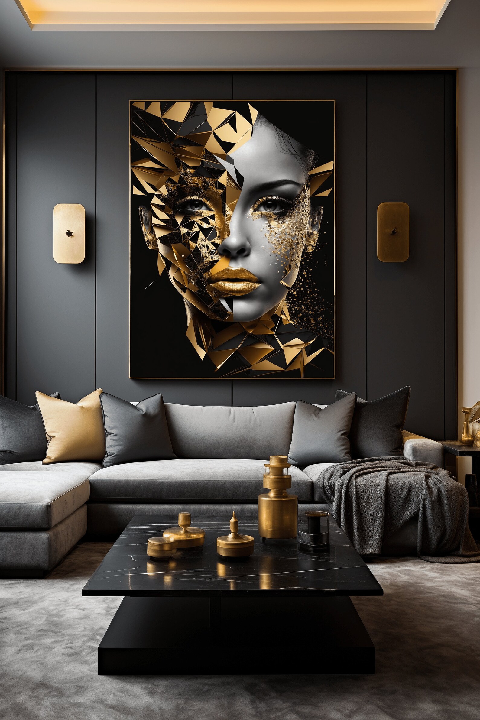 Woman Abstract Digital Print, Gold and Black, Woman Abstract Print ...