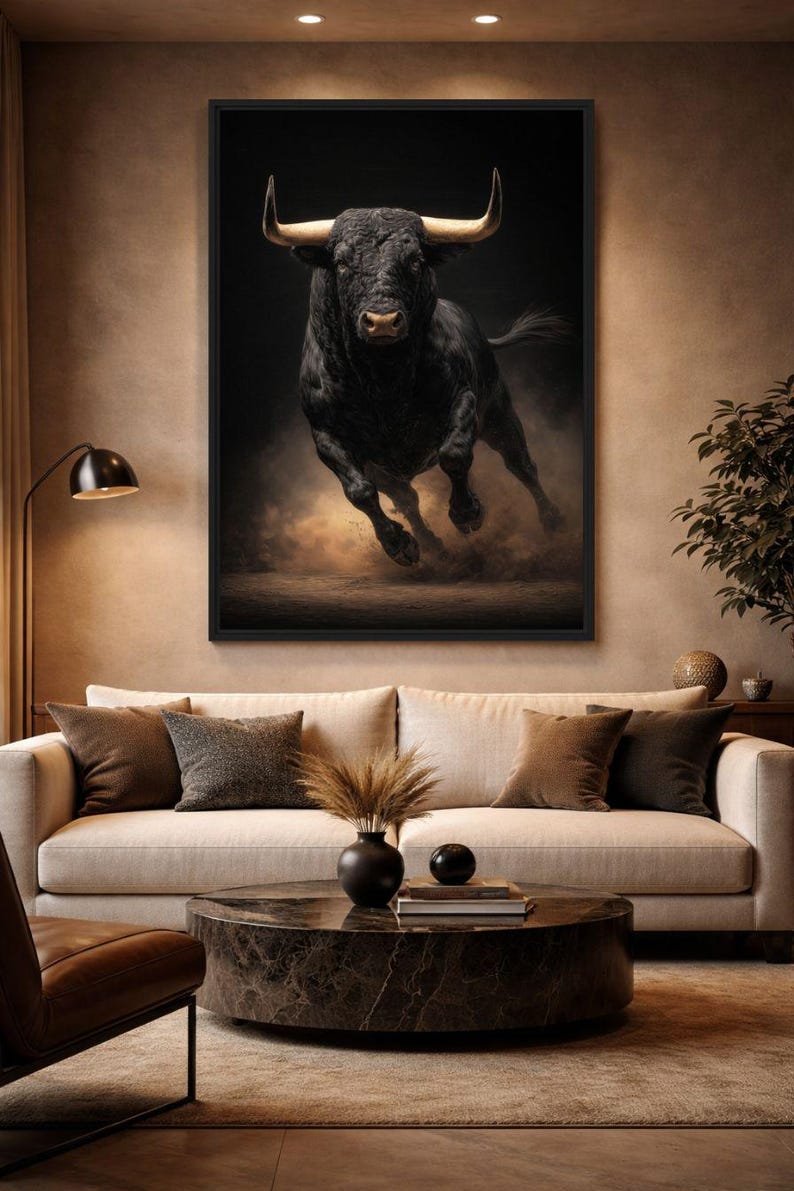 Raging Bull Wall Art, Western Ox Painting, Rustic Farmhouse Decor ...