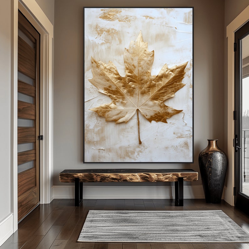 Gold Maple Leaf Modern Art Print: Autumn Farmhouse Decor (digital ...