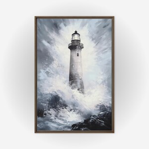 Lighthouse Modern Art Framed Canvas Print: Coastal Seascape Wall Decor ...