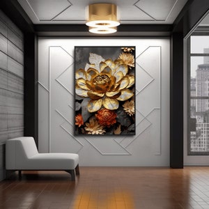 Gold Flower Digital Print, Floral Wall Art, Flower Wall Art, Botanical ...