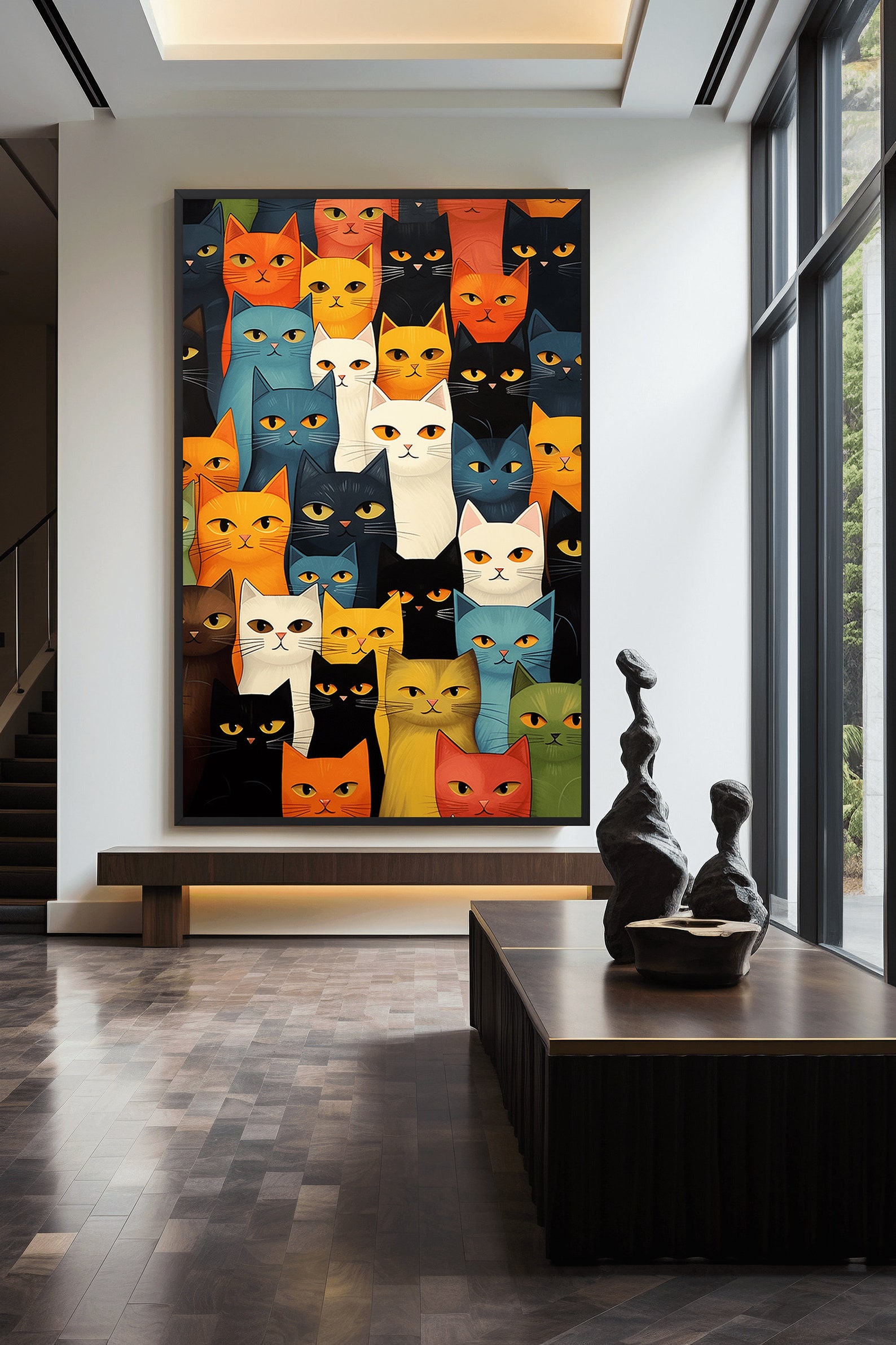 Colorful Cats Abstract Art Print: Modern Cat Lover Decor (digital ...