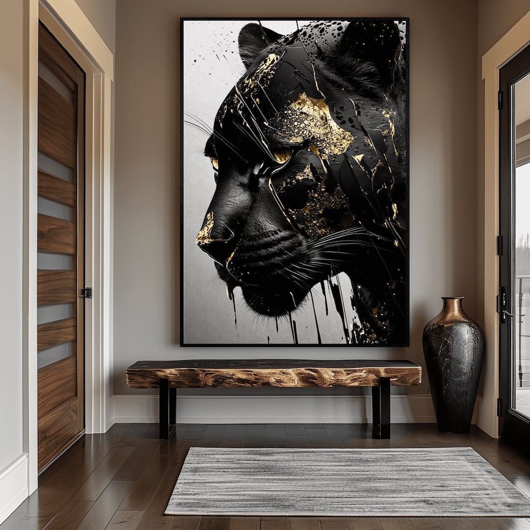Black Panther Framed Poster: Abstract Gold Accent Wall Art - Etsy