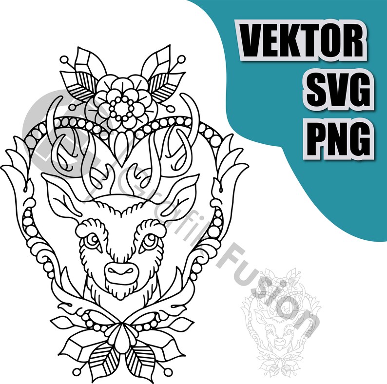 Hirsch Tattoo Vector File for Plotting SVG PNG - Etsy