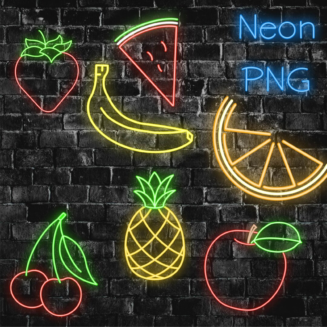12 Neon Fruits PNG Neon Png Luminous Fruits Individual Files - Etsy