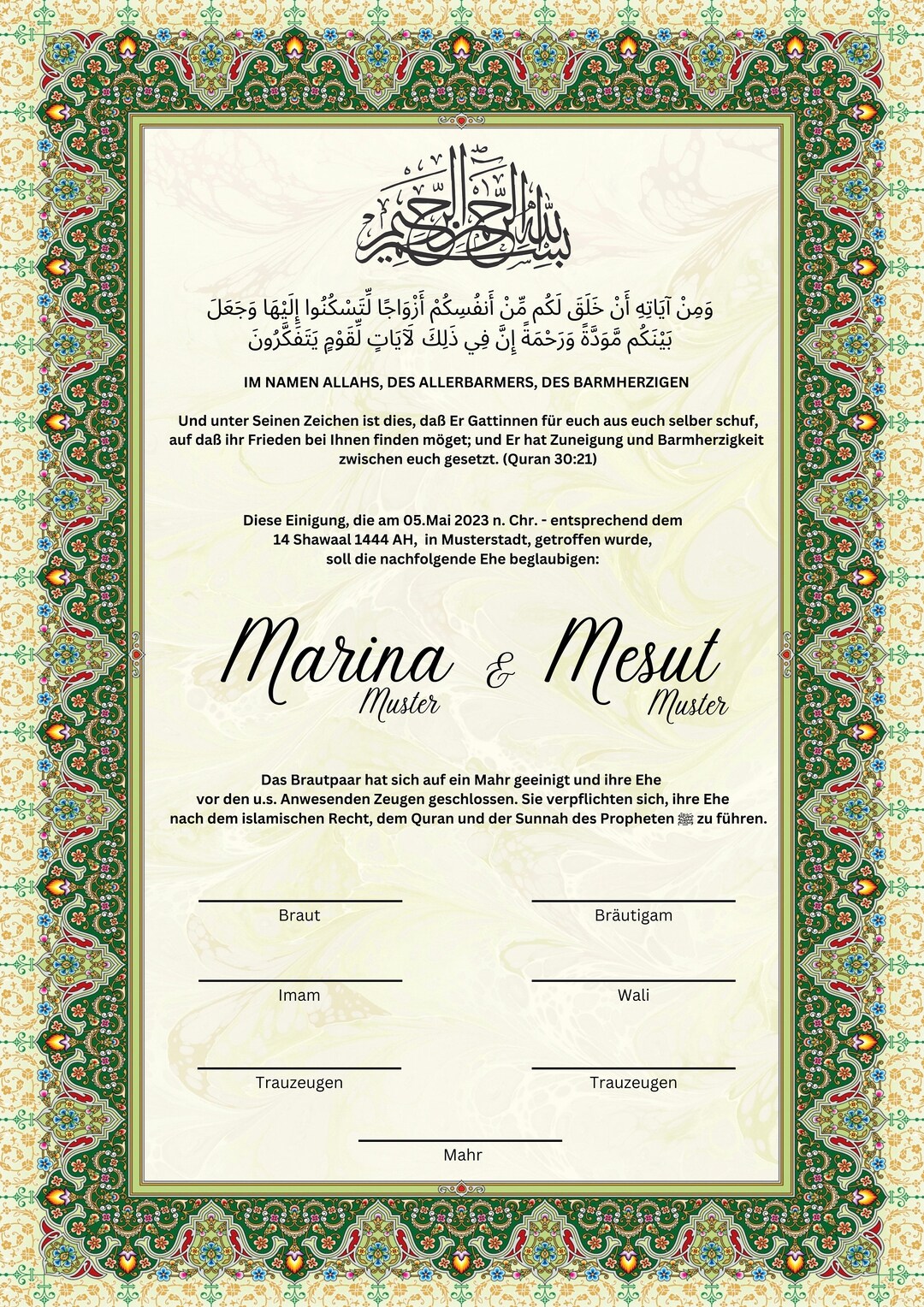 Digital Luxury Nikkah Certificate Dini Nikah Belgesi Nikkah Certificate ...