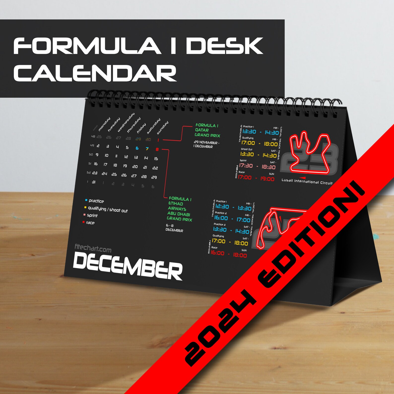 Red Bull Racing Team Color Edition WITH TIME TABLES F1 Desk Calendar ...