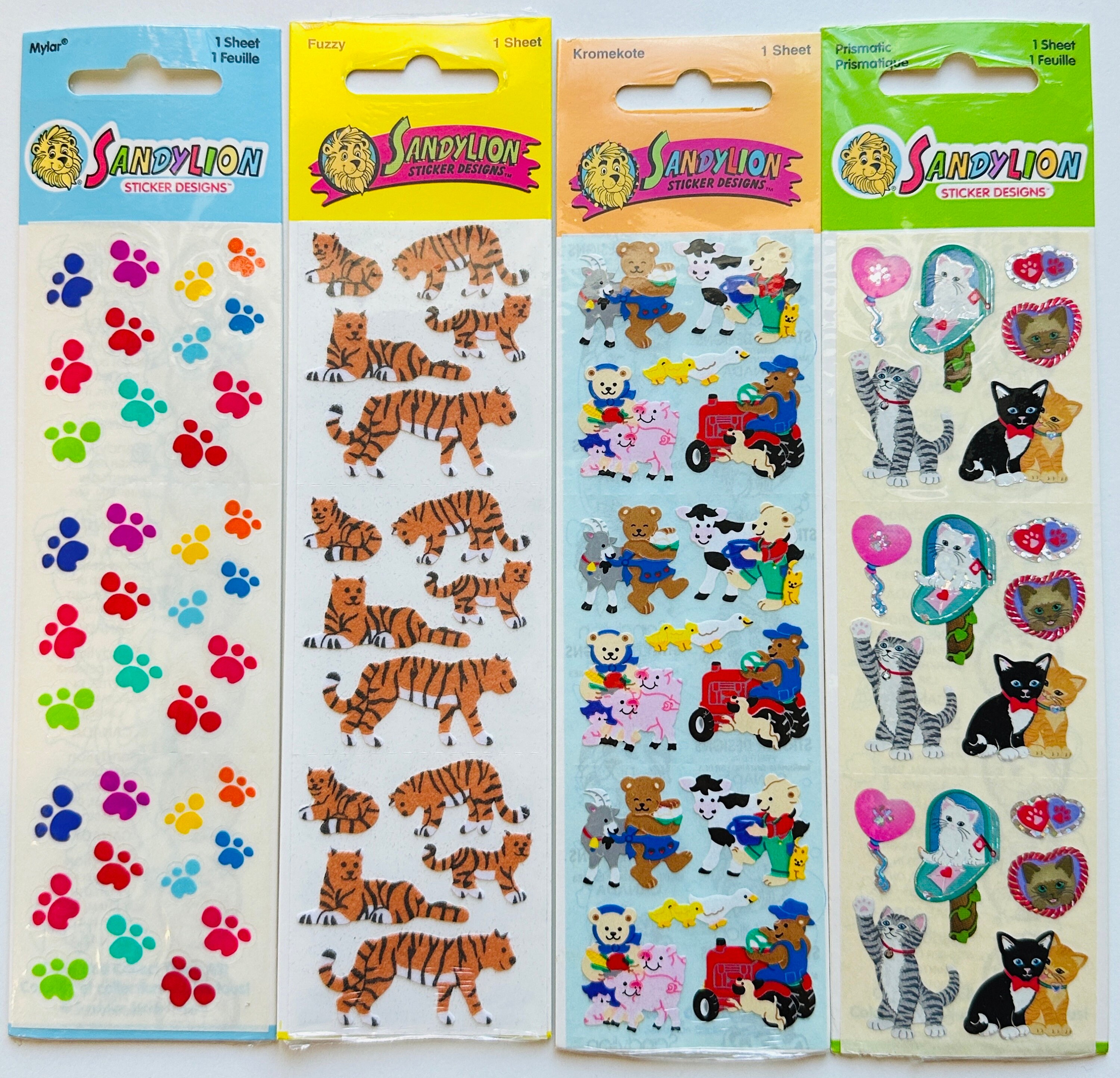 Vintage Sandylion Sticker Packs Sealed Fuzzy Orange Tigers Cats, Clear ...