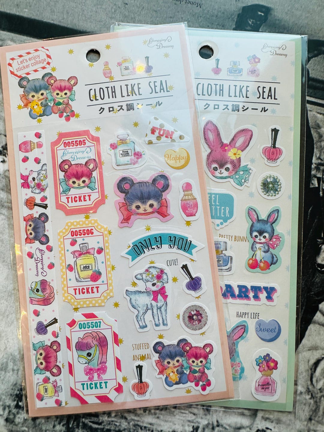 Japanese Stickers Daiso With Teddy Bear and Bunny Satin Fabric-like ...
