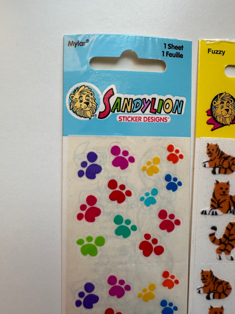Vintage Sandylion Sticker Packs: Fuzzy Tigers, Rainbow Paw Prints, Farm ...