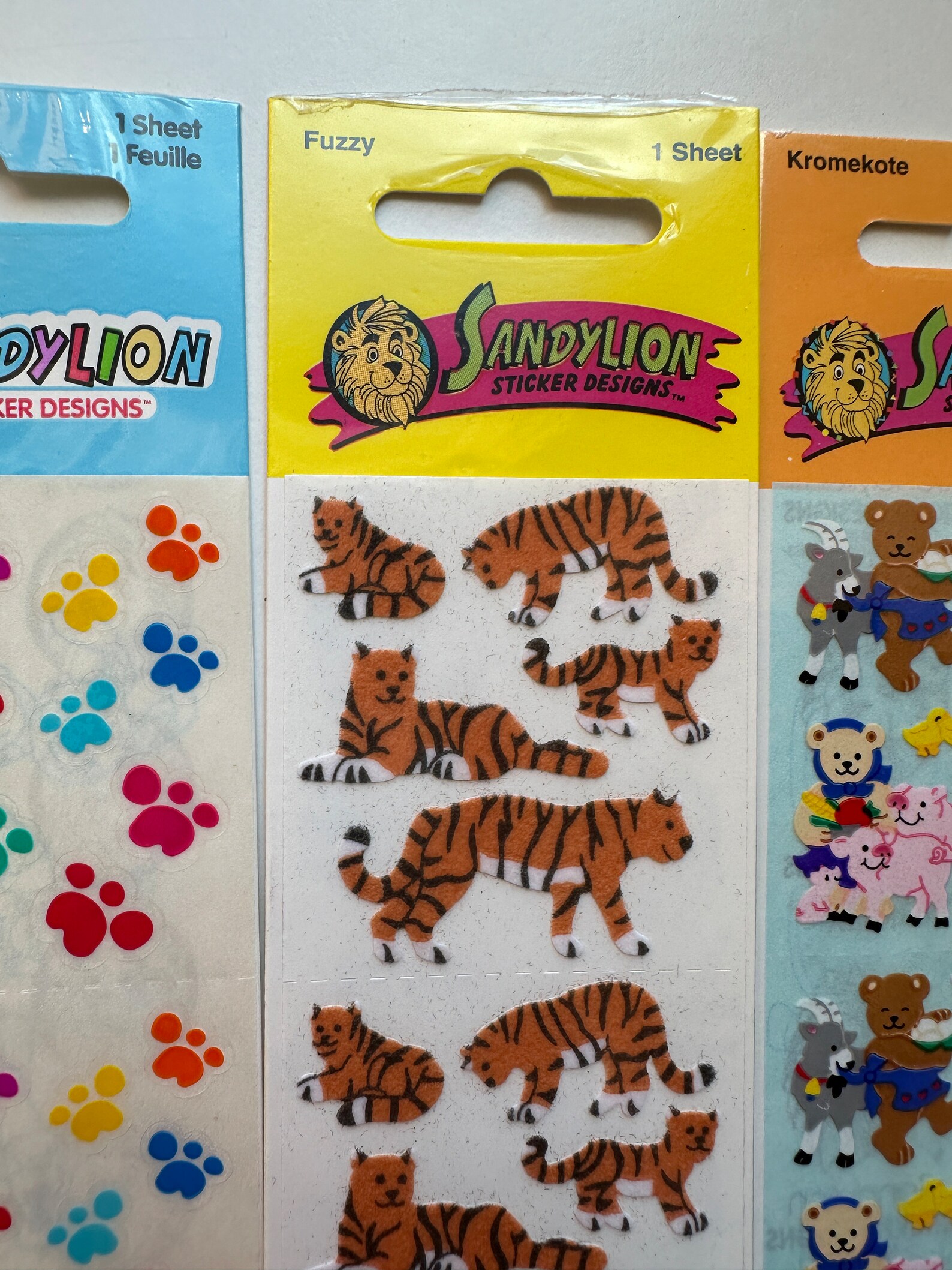 Vintage Sandylion Sticker Packs: Fuzzy Tigers, Rainbow Paw Prints, Farm ...