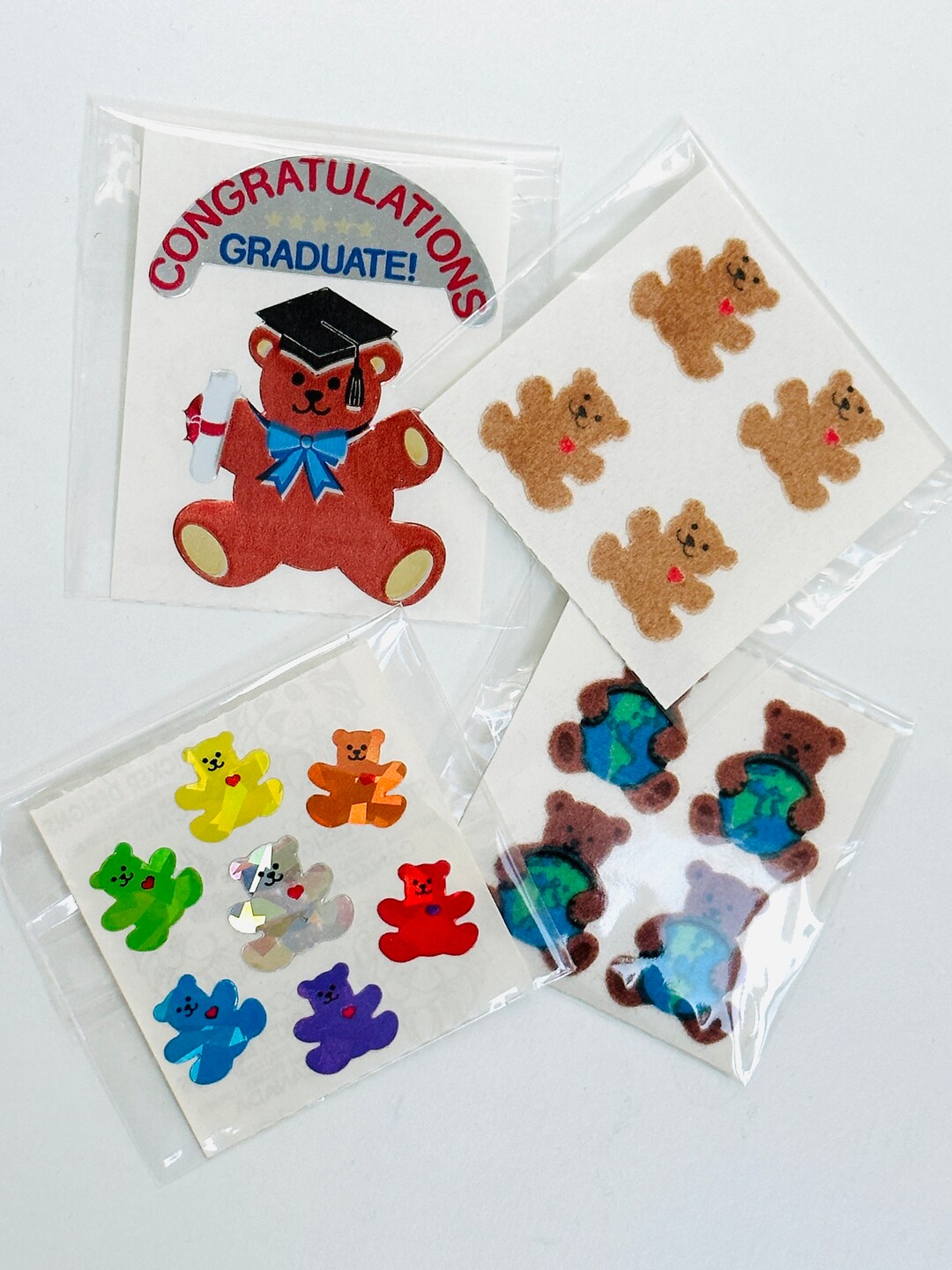 Vintage Sandylion Teddy Bears Stickers Fuzzy Bears Globe and Mylar ...