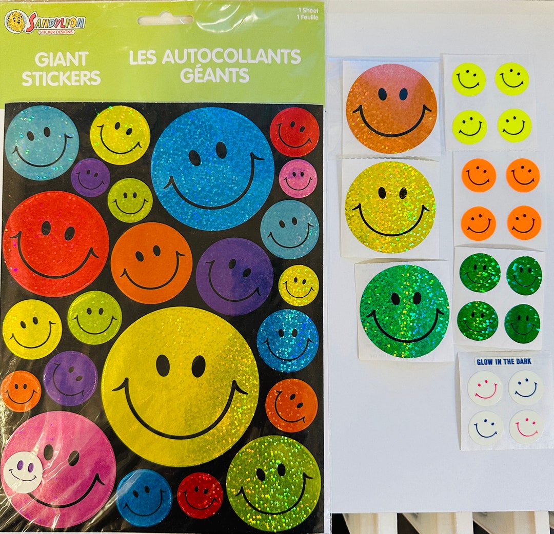 Vintage Sandylion Smiley Faces, Smilies Stickers, Glitter Smiley Face ...