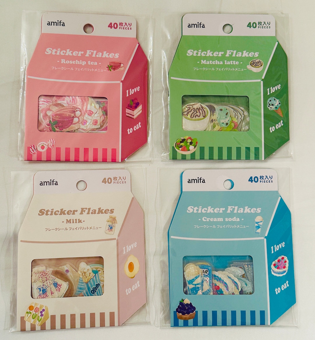 Amifa Japan Flake Stickers: Rosehip Tea, Cream Soda, Milk, Matcha - Etsy UK