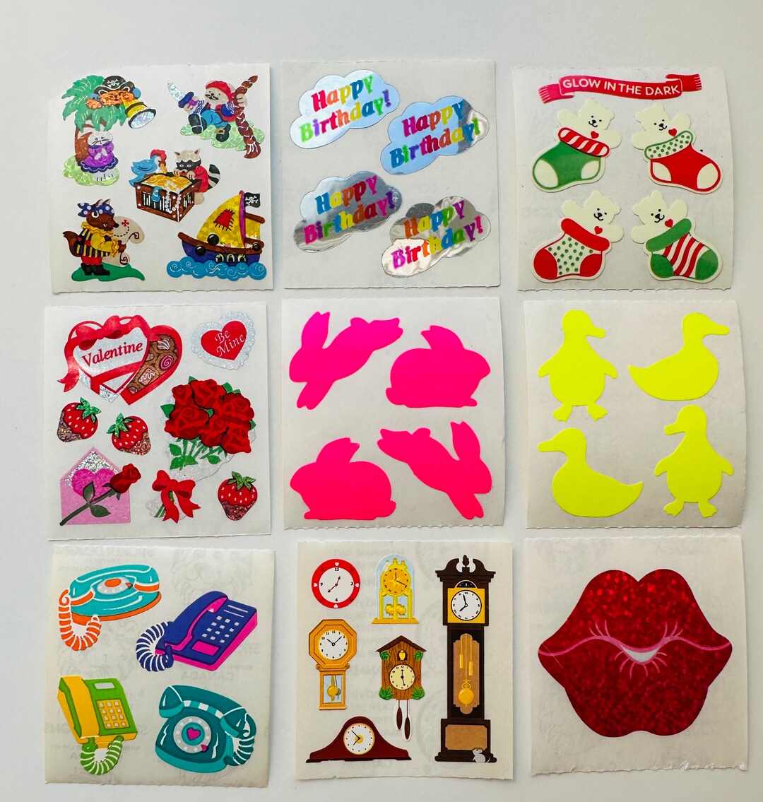 Sandylion Vintage Stickers Neon Pink Bunnies, Neon Ducks, Pirate ...