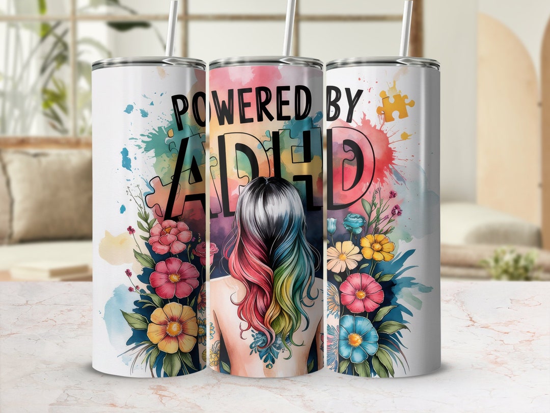 Powered by ADHD Awareness 20oz Skinny Tumbler Wrap Design ...