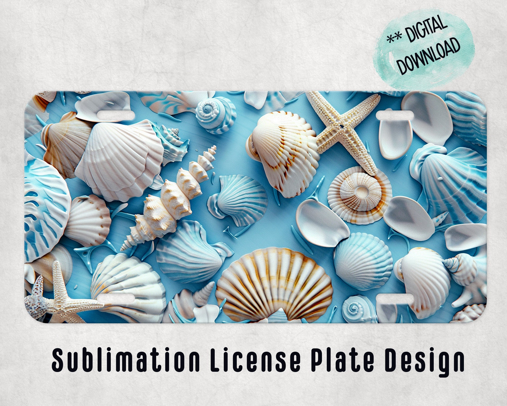 Coastal Chic Blue Seashell Sublimation Design for License Plate PNG ...