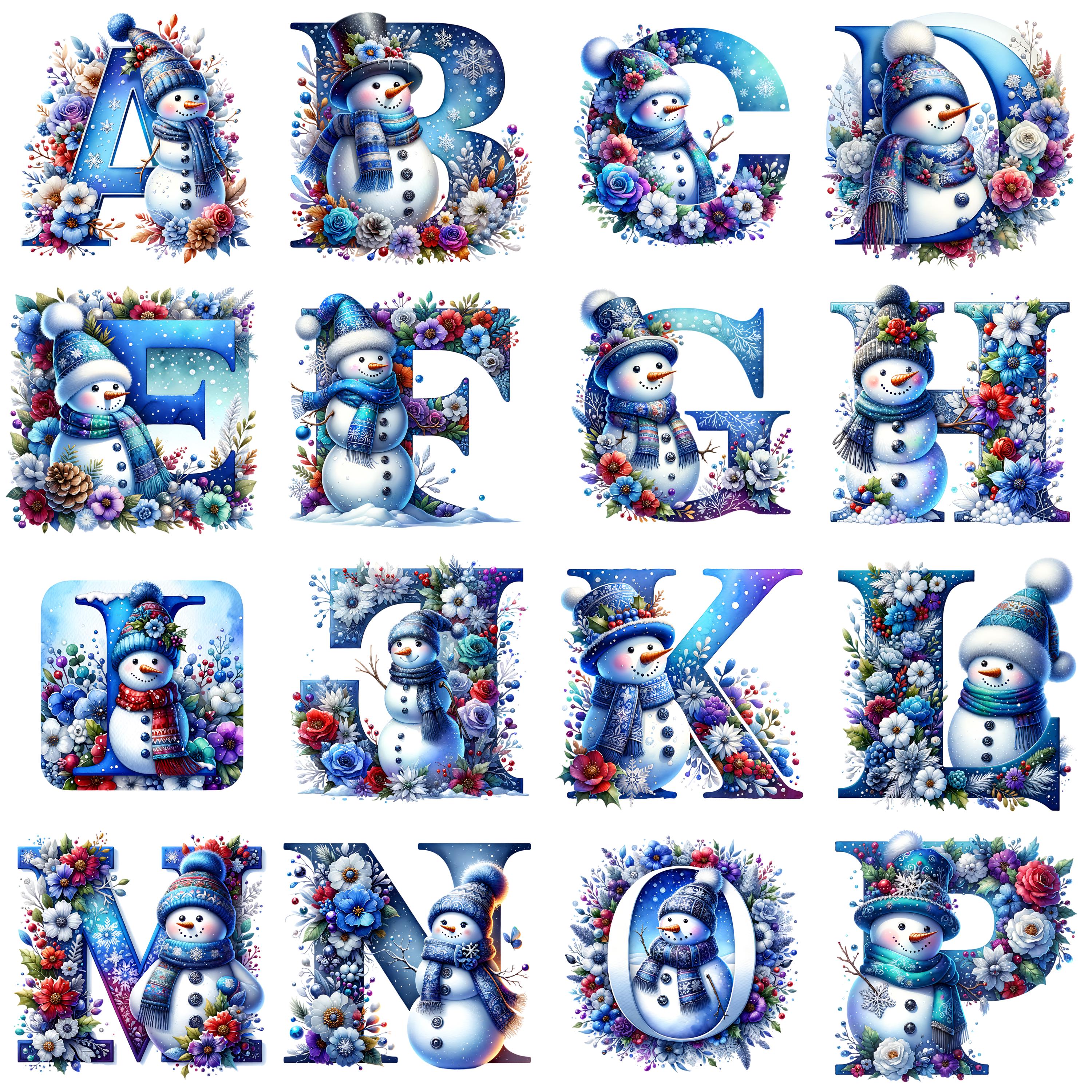 Decorated Snowman PNG Alphabet, Snowman Alphabet Clipart Christmas ...