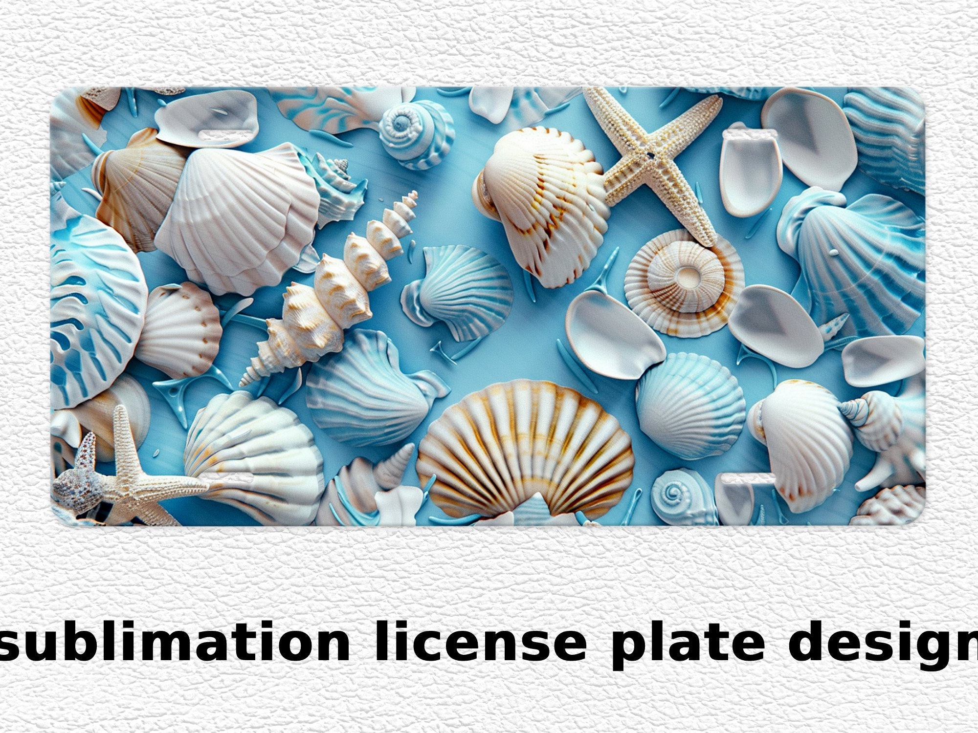 Coastal Chic Blue Seashell Sublimation Design for License Plate PNG ...