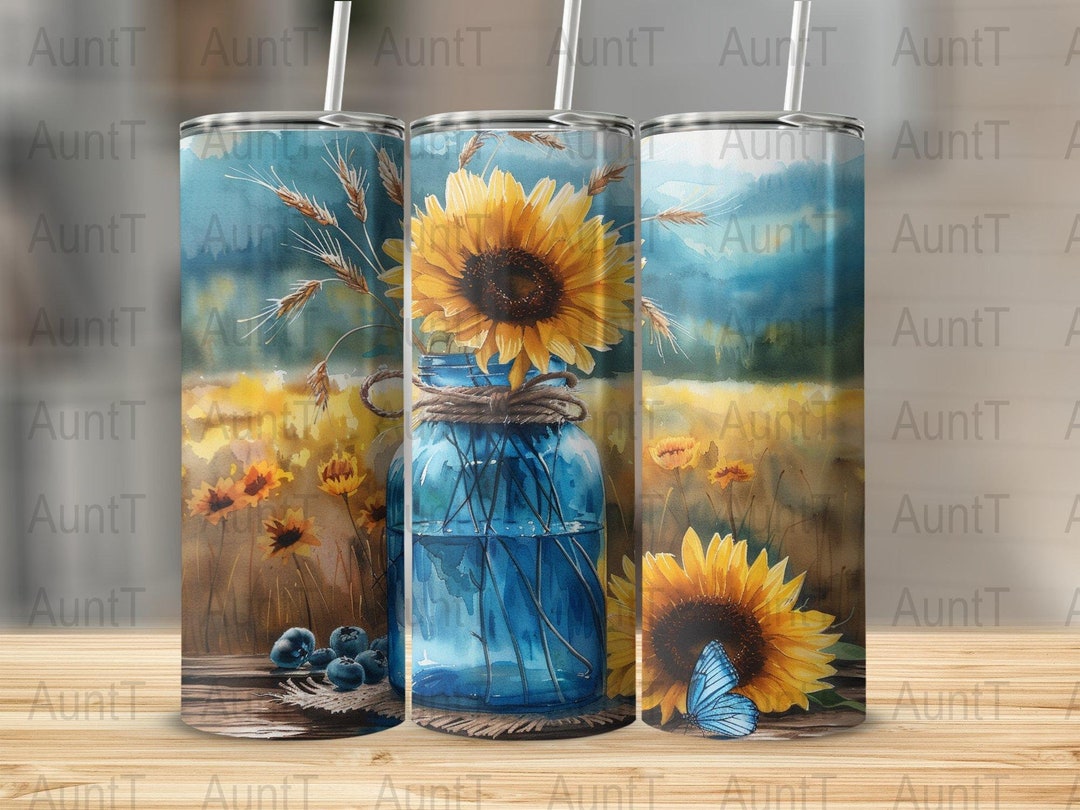 Sunflower in Glass Jar 20oz Sublimation Tumbler Design, 20oz Skinny ...