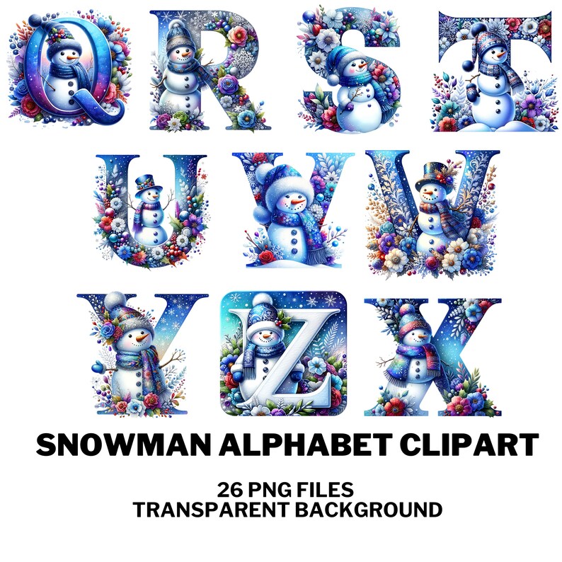 Decorated Snowman PNG Alphabet, Snowman Alphabet Clipart - Christmas ...