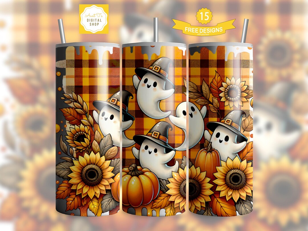 Cute Fall Ghost Tumbler Wrap, PNG Digital Download 20 Oz Skinny Tumbler ...